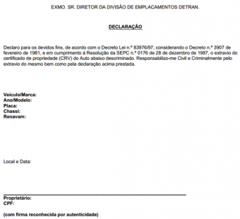 Declaração de extravio de DUT - Azul Seguros